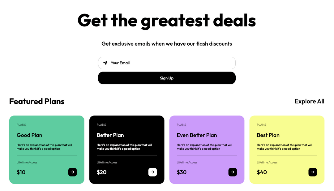4 Tier Lifetime Plan Table | Free Webflow Component
